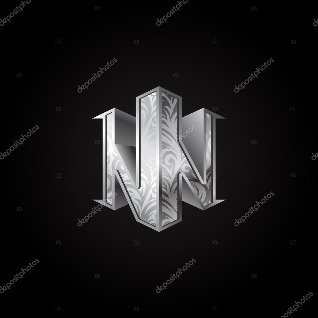 Silver 3d isometric monogram double letter N. Vector golden initials ...