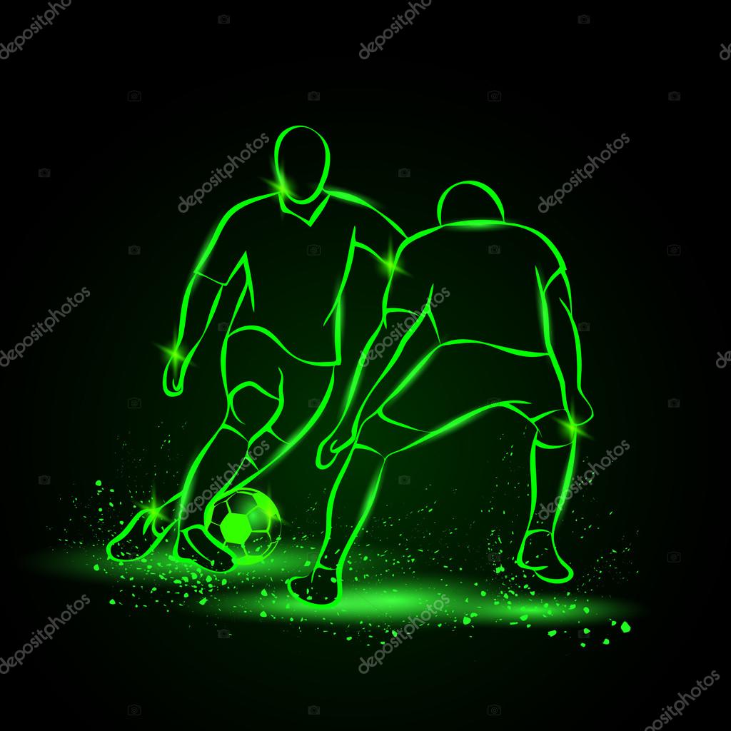 Two soccer players fighting for the ball. Forward and defender playing ...