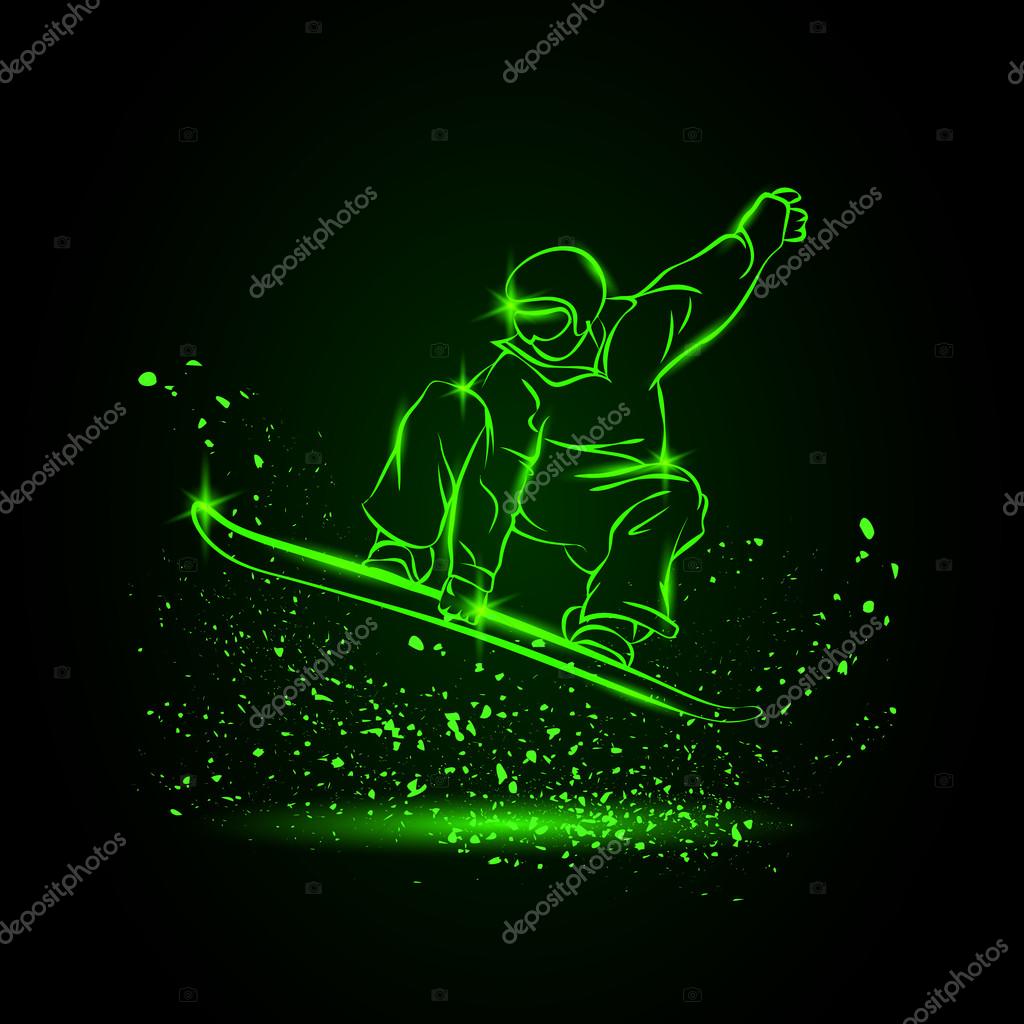 Snowboarder jumping. Neon sports background Stock Vector by ©Leo ...