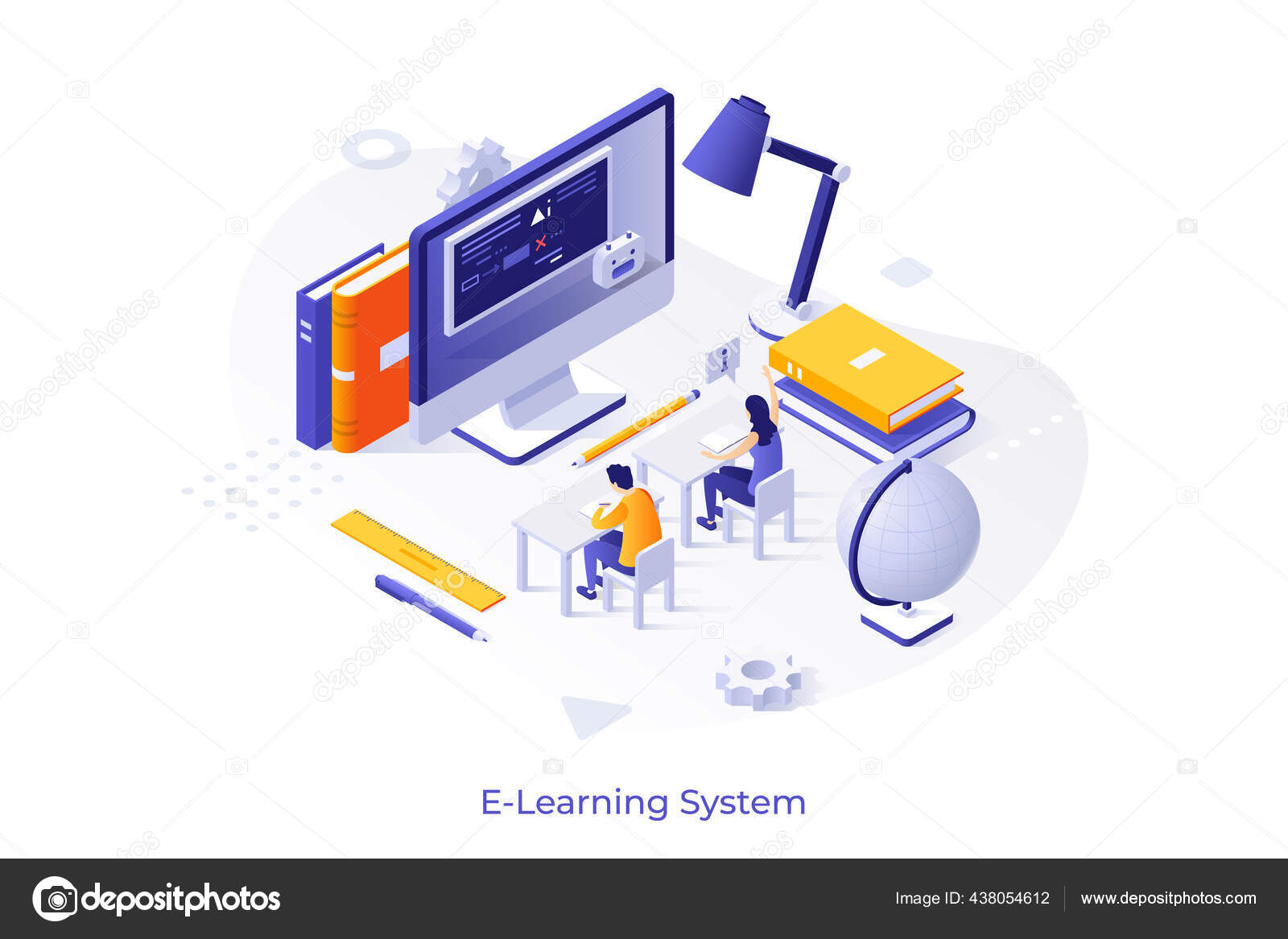 Students Sitting Desks Front Giant Computer Screen Studying Concept ...