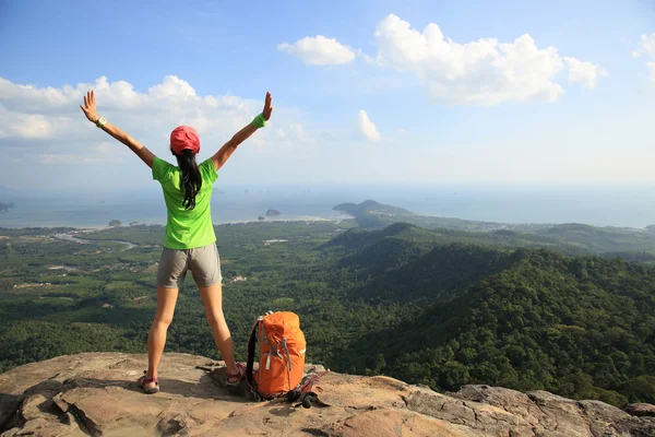cheering woman hiker - Stock Image - Everypixel