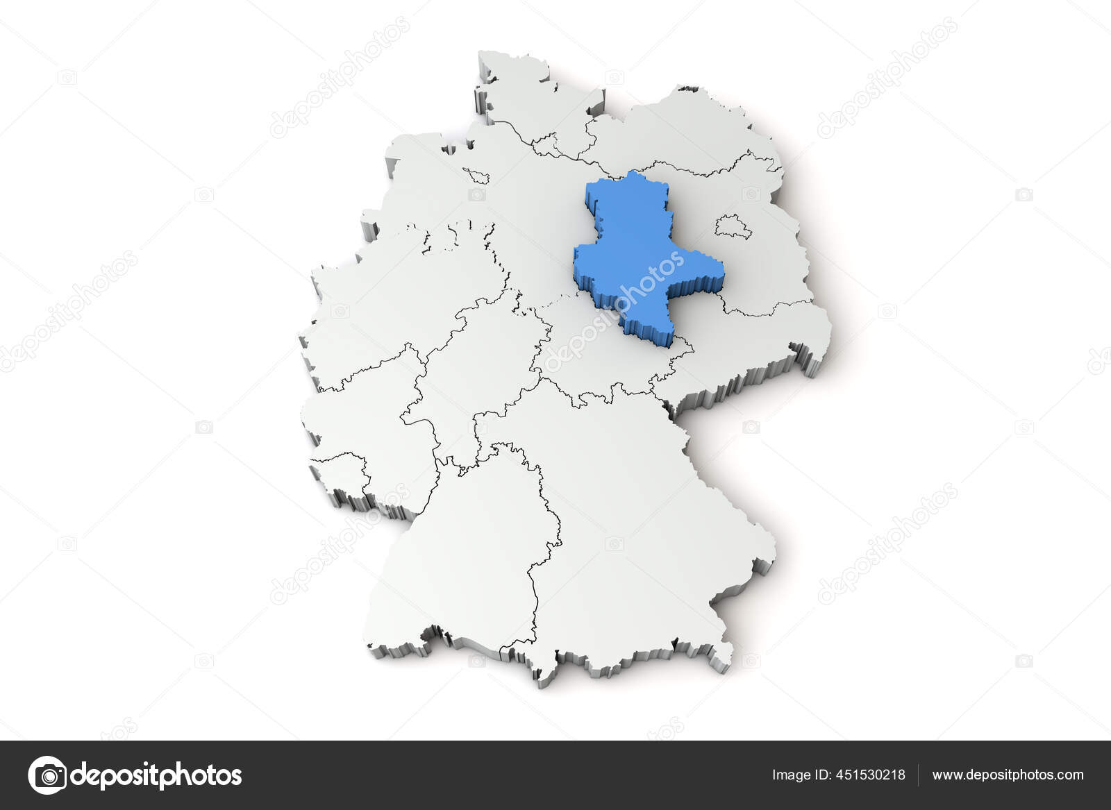 Map of Germany showing Saxony Anhalt region. 3D Rendering Stock Photo ...