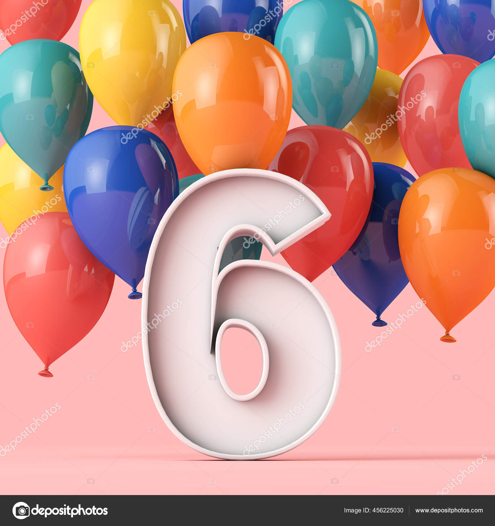 Happy 6th birthday background with colourful balloons. 3D Rendering ...