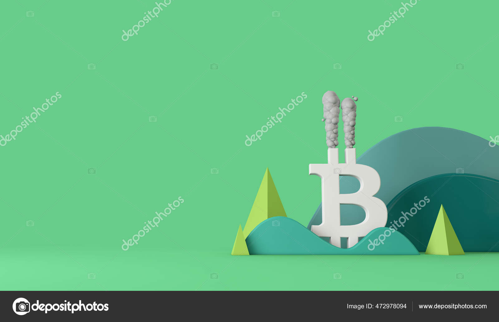 Environmental impact of Bitcoin cryptocurrency on nature. 3D Rendering ...