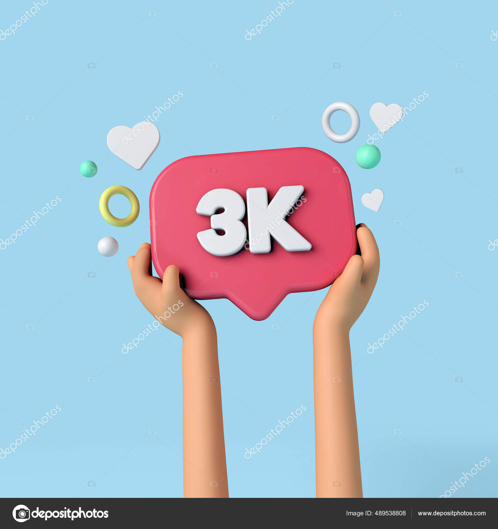 3k social media subscribers sign held by an influencer. 3D Rendering ...