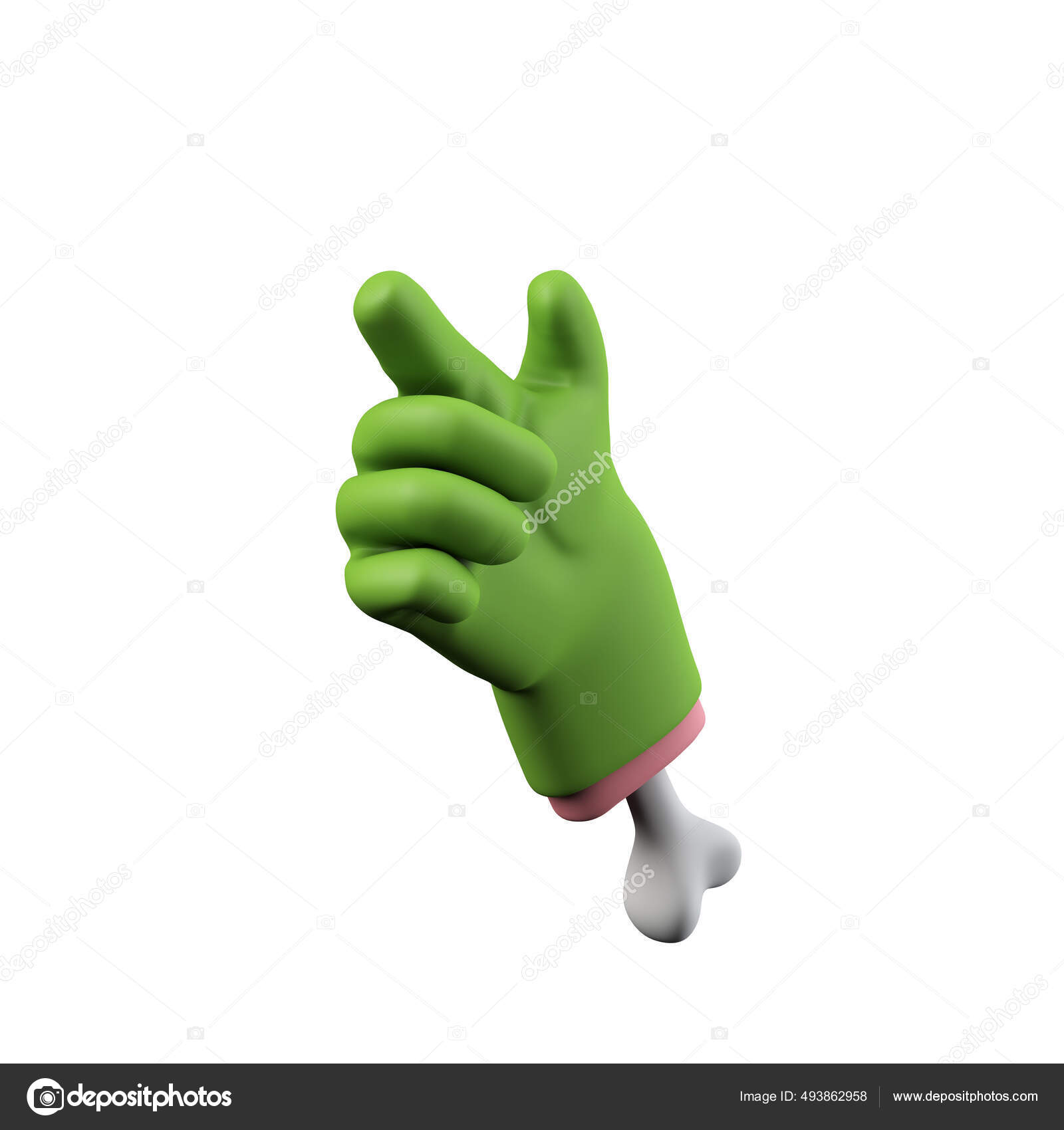 Cartoon creepy halloween pointing green monster hand. 3D Rendering ...
