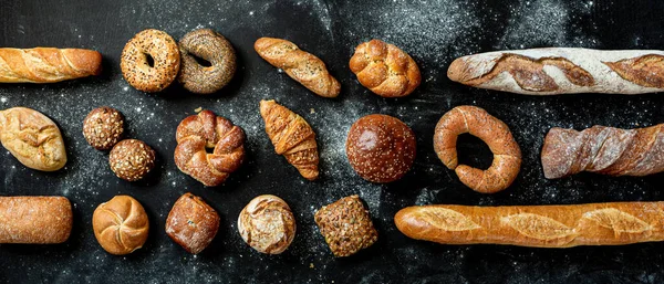 Bakery Various Kinds Breadstuff Bread Rolls Baguette Bagel Burger Bun ...