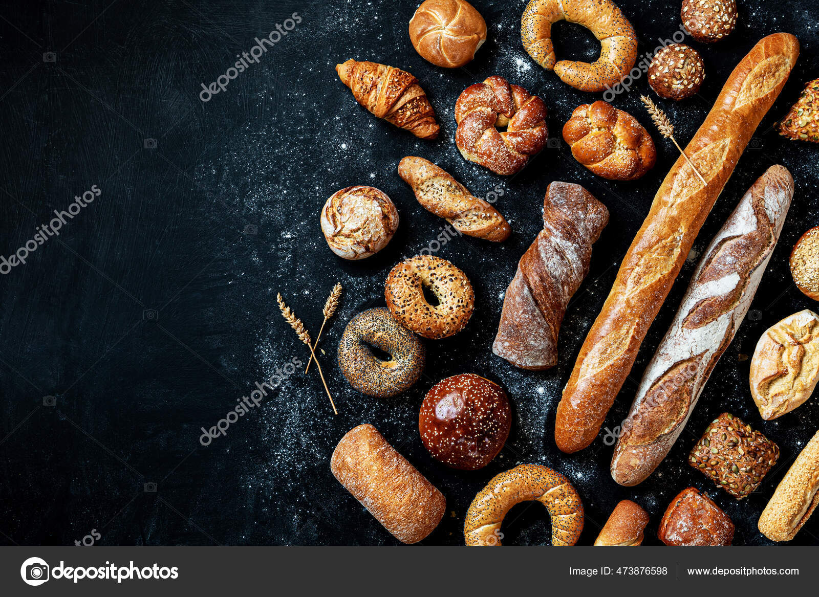 Bakery Various Kinds Breadstuff Bread Rolls Baguette Bagel Burger Bun ...