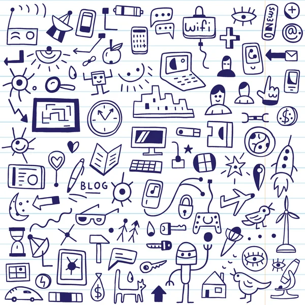Technology future devices doodle set, pencil drawings Stock Vector ...
