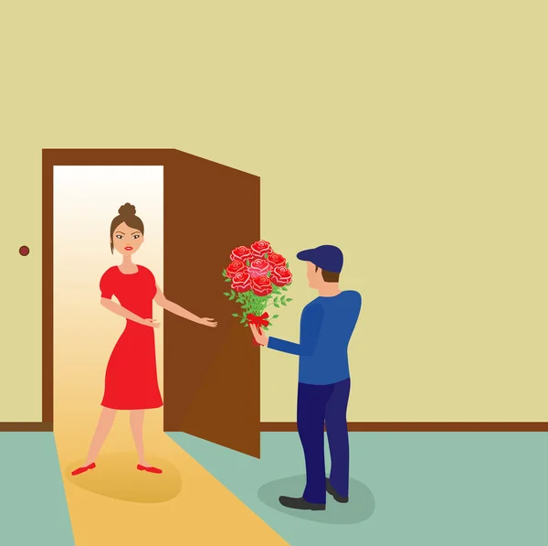 Delivery courier delivering flowers ⬇ Vector Image by © Krylovochka ...