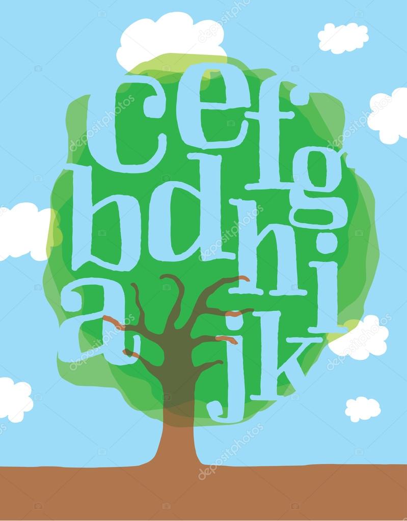 Green tree with letters or alphabet as leaves Stock Vector Image by ...