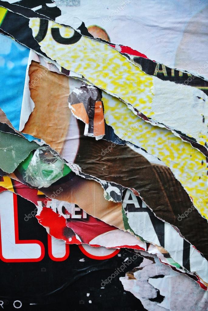 Random background collage paper texture on eroded wall — Stock Photo ...