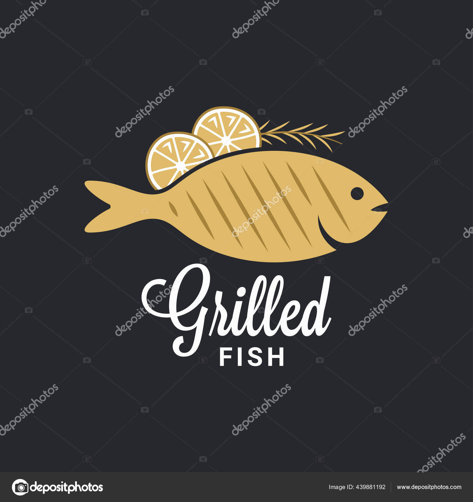Grilled fish logo. Fish with lemon and rosemary Stock Vector Image by ...