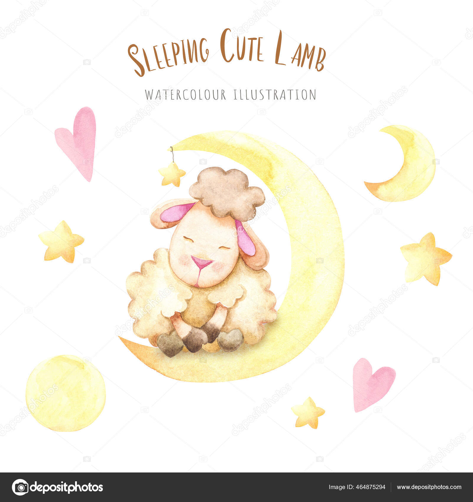 Hand Drawing Watercolor Sleeping Lambs Moon Stock Illustration by ...