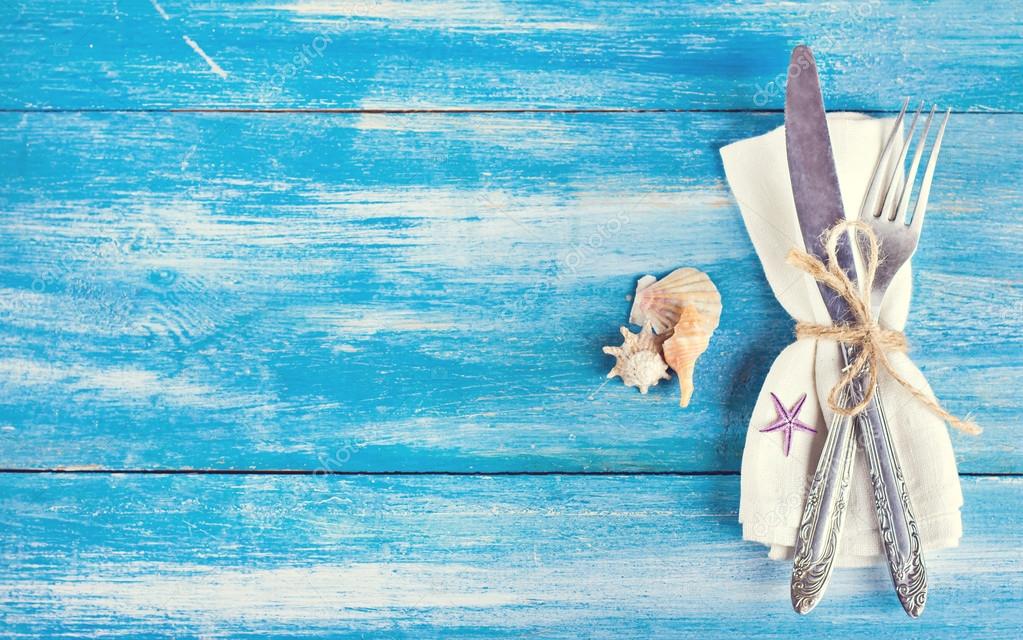 Table setting with a seaside theme. — Stock Photo © JuliaLototskaya ...