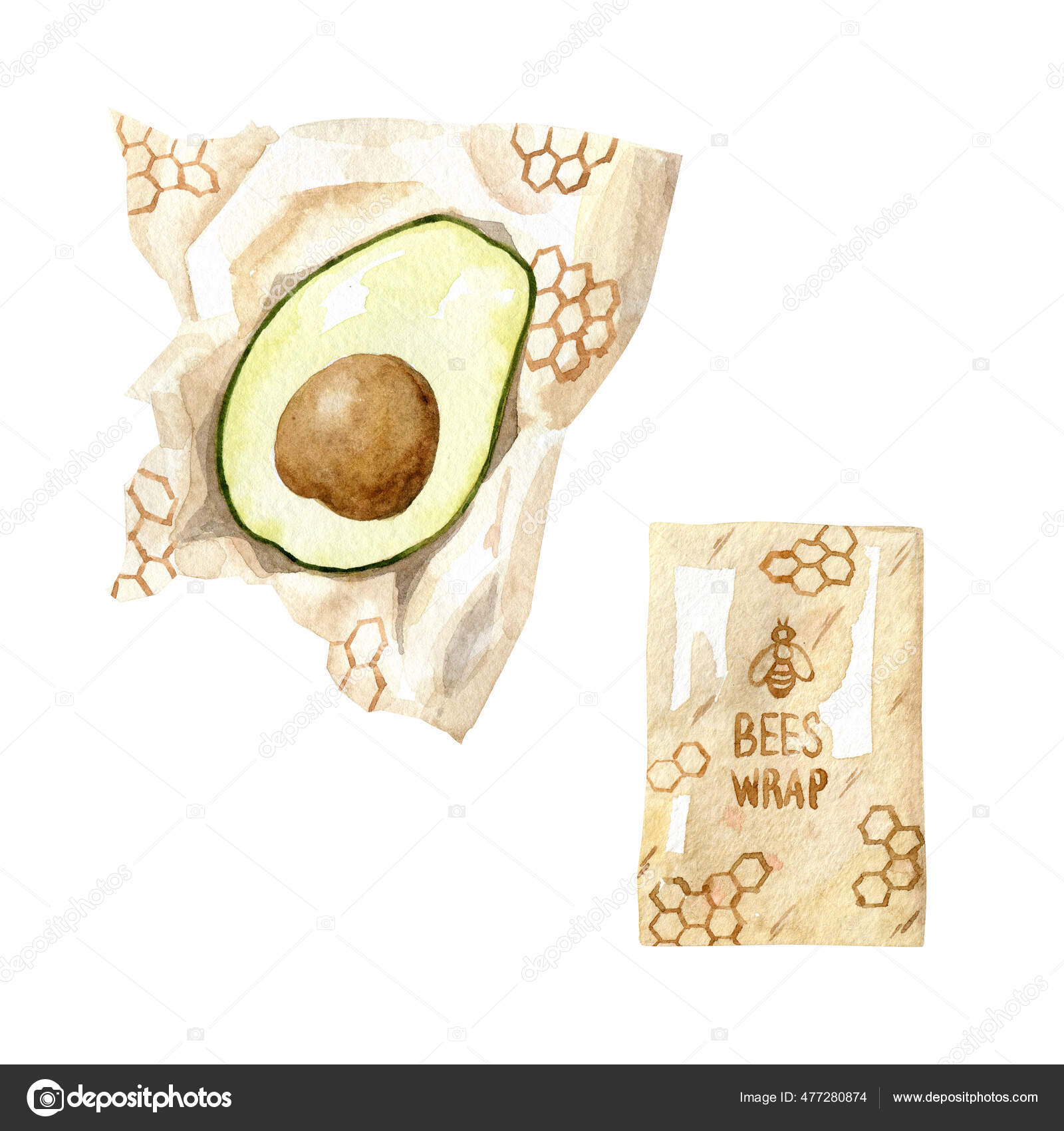 Avocado Bees Wax Wrap Pack Bees Wax Wraps Watercolor Hand Stock ...