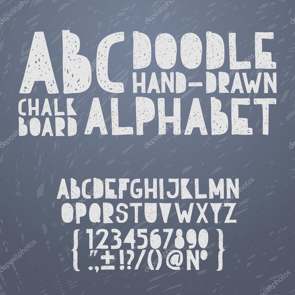 Chalk hand draw doodle abc, alphabet grunge scratch type font vector ...