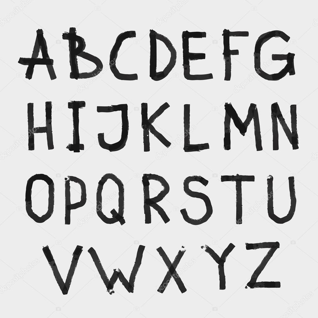 Hand drawing rough textured chalk abc alphabet font on blackboard ...