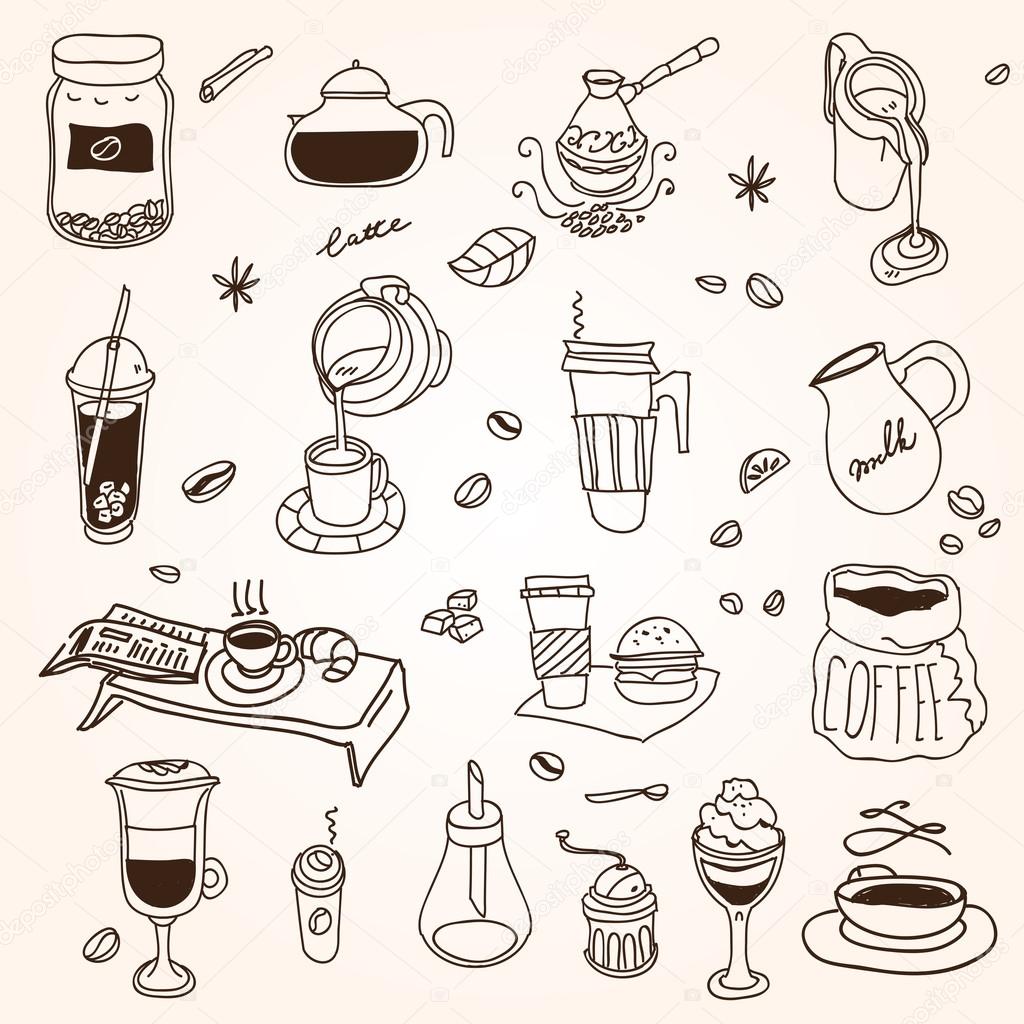 Hand drawn sketch doodle vintage simple coffee theme — Stock Vector ...