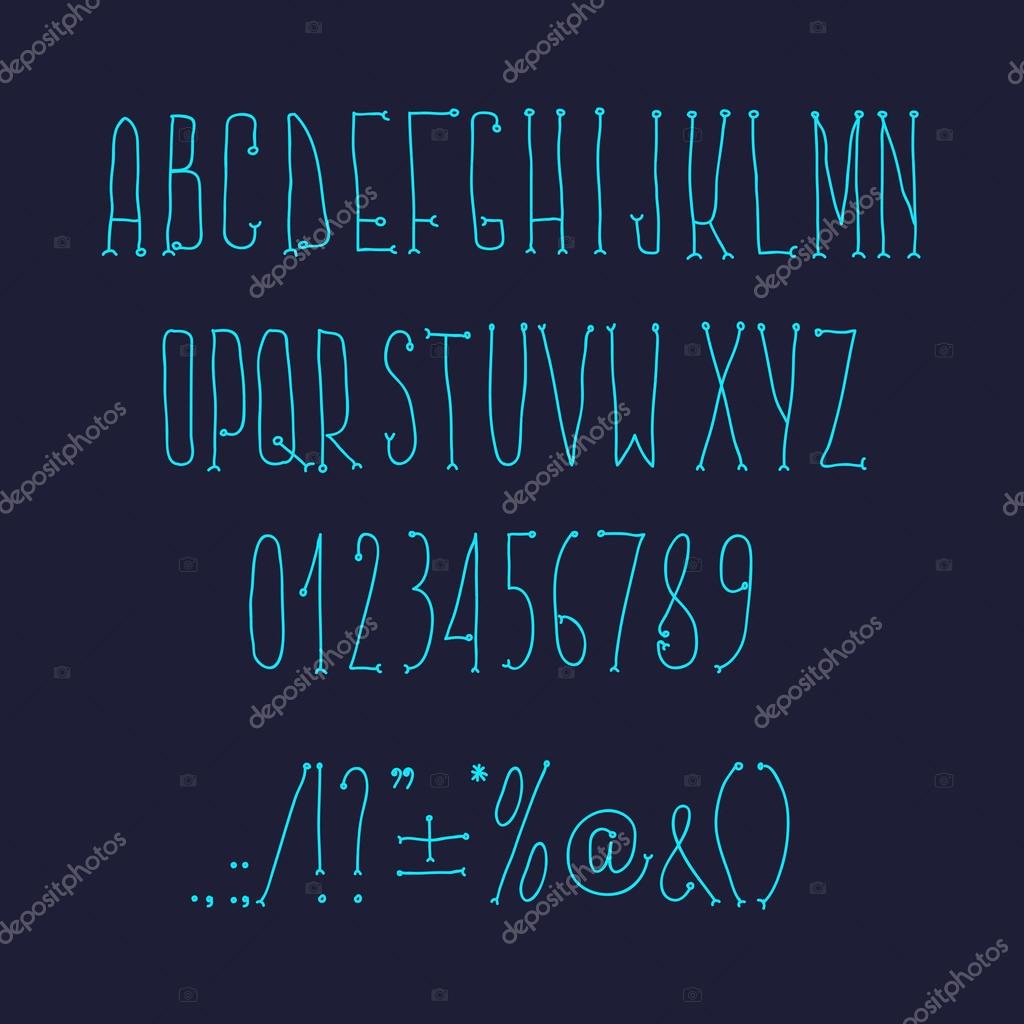 Tipo letras, números y signos de puntuación Mano drawin alfabeto ...