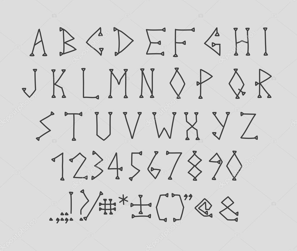 Tipo letras, números y signos de puntuación Mano drawin alfabeto ...