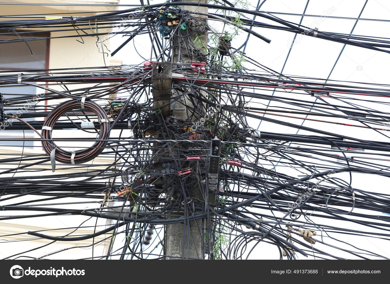 Cable Wires Electric Poles Tangled Messy Signal Line Design Your Stock ...