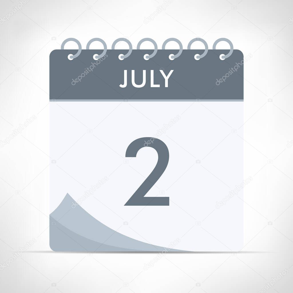 2 de julio - Icono del calendario - Ilustración vectorial. Calendario gris. 2023