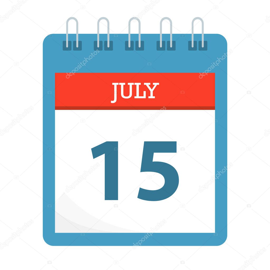 15 de julio - Icono del calendario - Plantilla del calendario - Ilustración del vector ...
