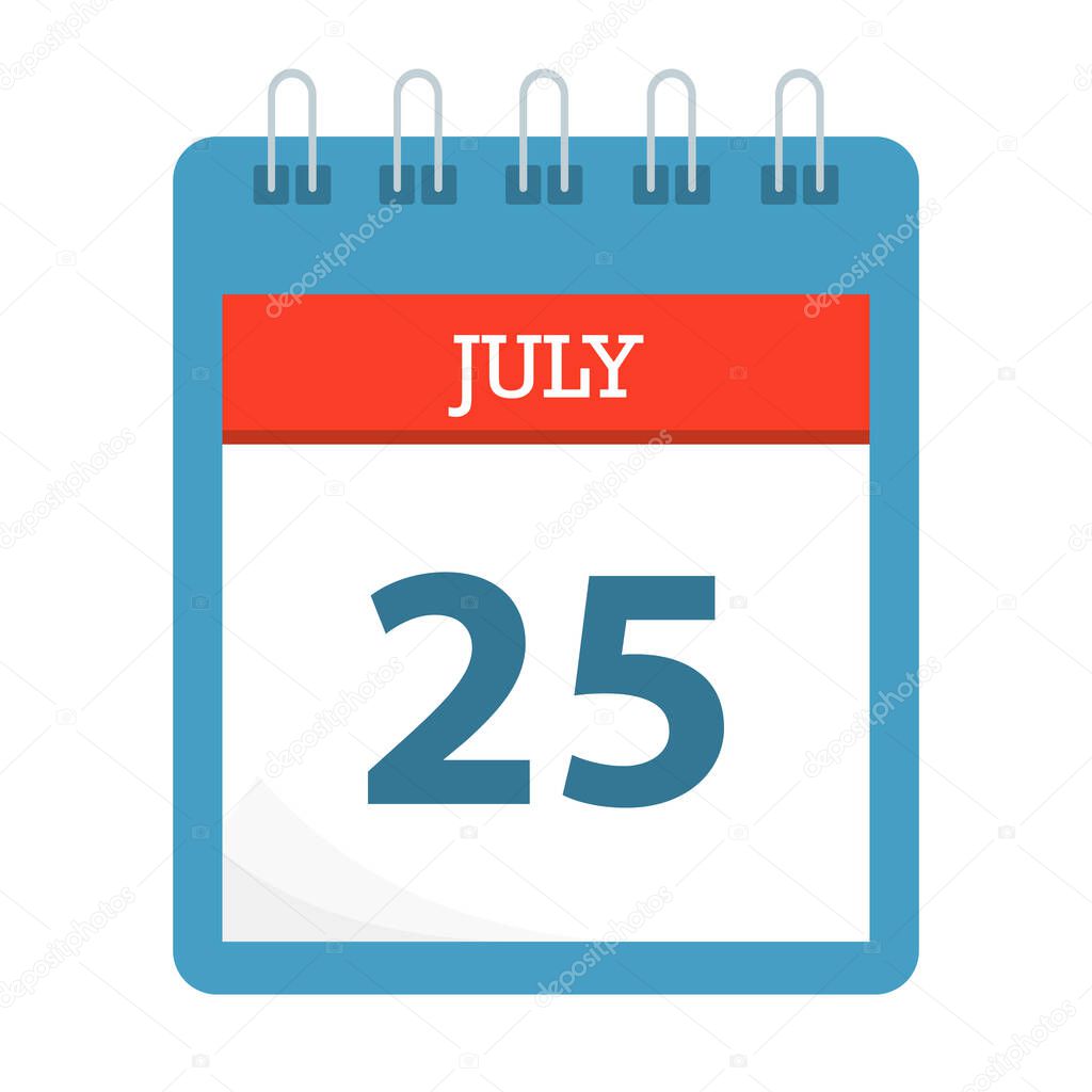25 de julio - Icono del calendario - Plantilla del calendario - Ilustración del vector ...