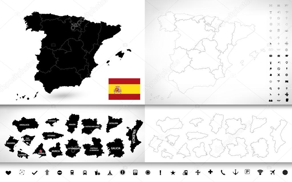 Coloring Map Of Spain Black Color Blind Map Of Spain Stock Vector By