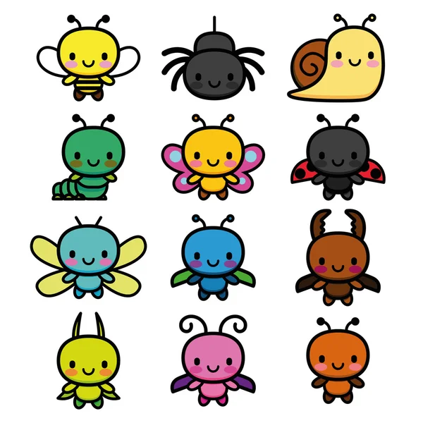 Set Of Cartoon Cute Bugs Isolated — Stock Vector © Aratehortua #117512266