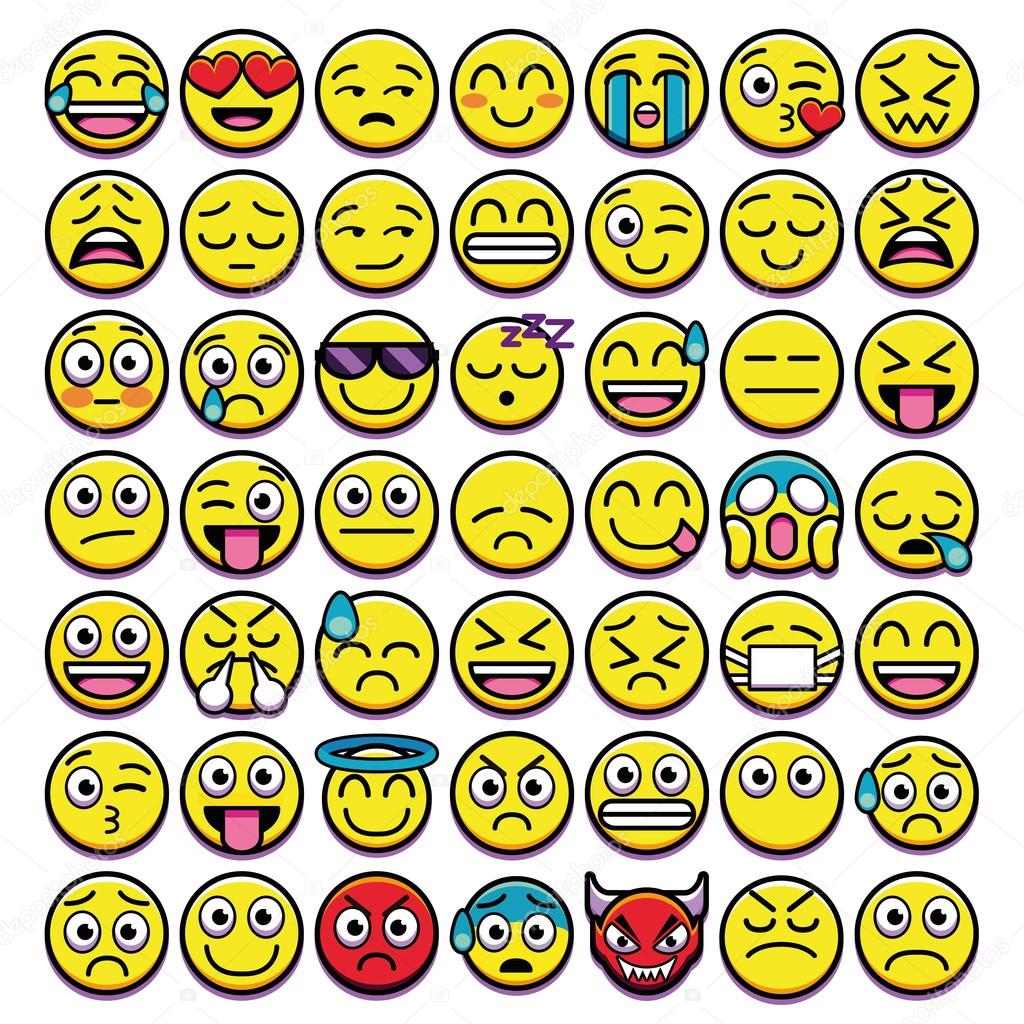 Set Of Different Emojis Isolated On White Background Stock Vector Image ...