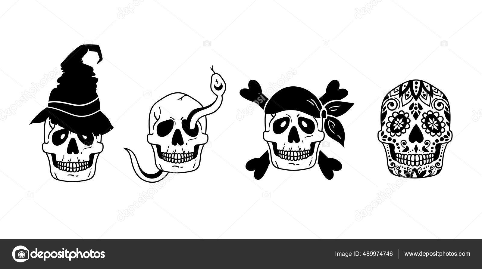Mystical halloween skull isolated clipart bundle, horror skull ...