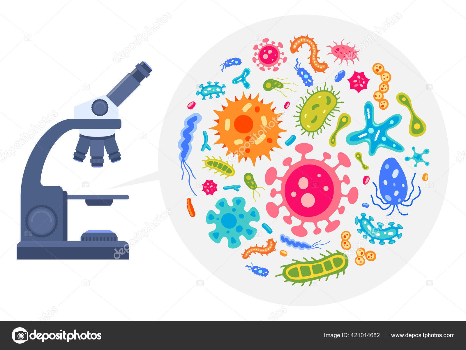 Various bacterias visible with microscope. Microbiology concept. Stock ...