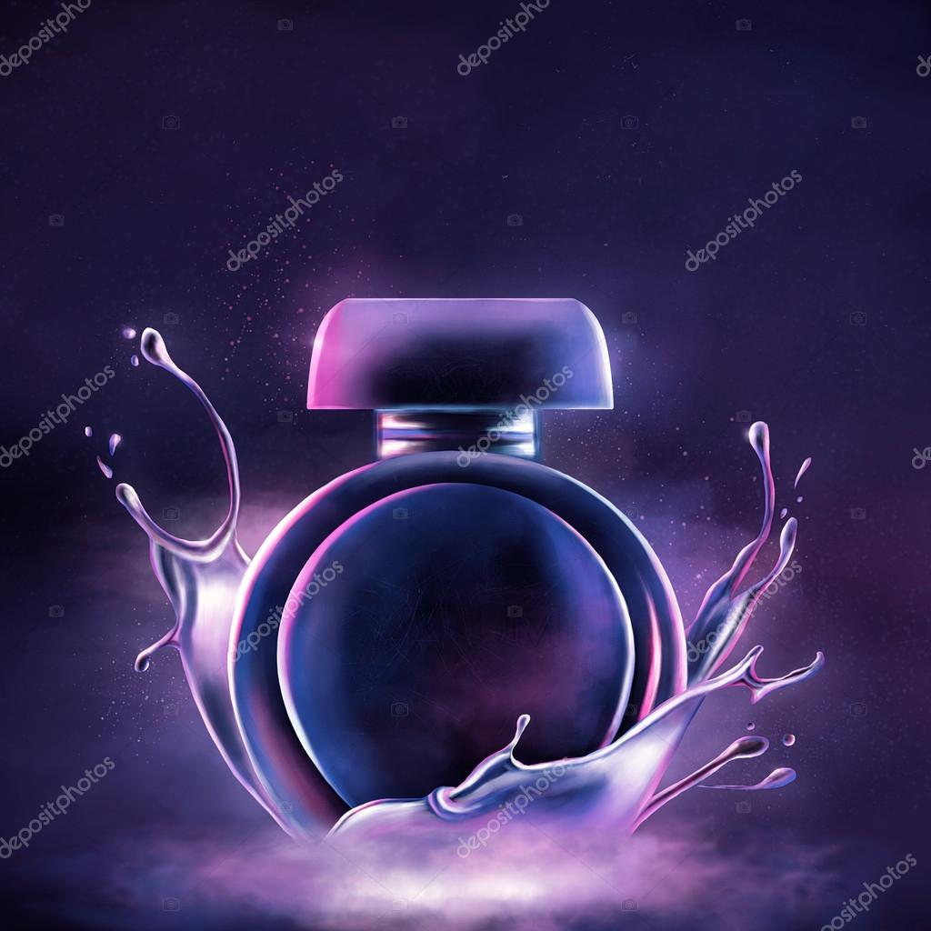 Beautiful neon perfume bottle. Hand drawn digital illustration. Stock ...