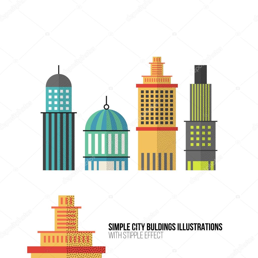 Illustrations set - Simple City Buldings icons with stipple ligh Stock ...
