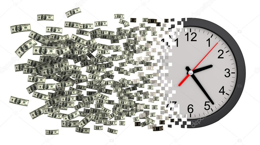 Time Is Money. Clock Falling Apart To Dollars — Stock Photo ...