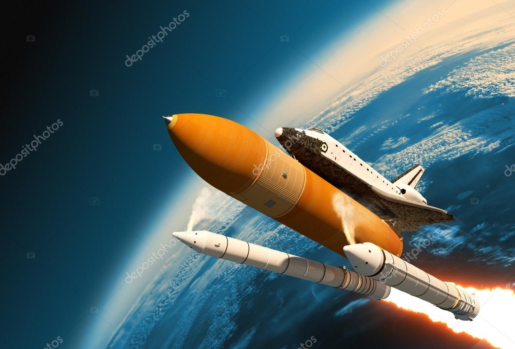 Space Shuttle Solid Rocket Boosters Separation In Stratosphere — Stock ...