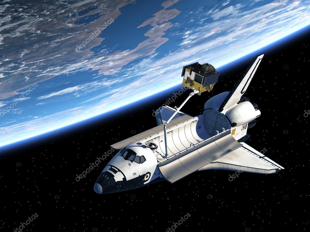 Space Shuttle Deploying Satellite — Stock Photo © 3DSculptor #96857874