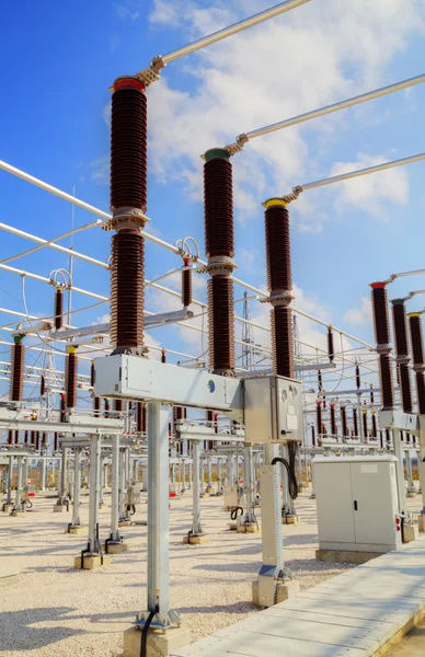 High voltage switchyard in electrical substation Stock Photo by ...