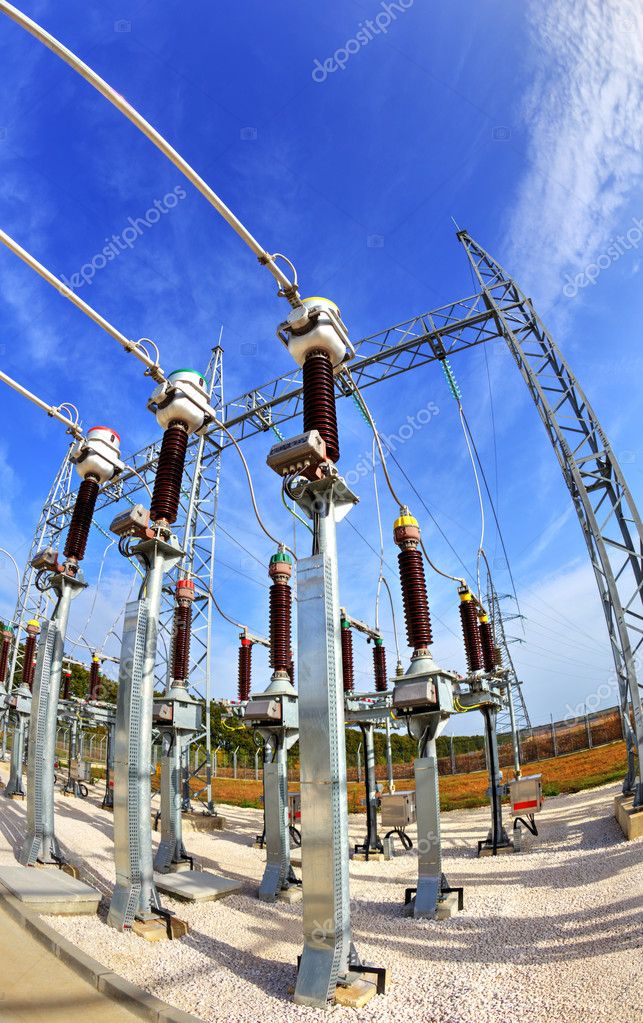 High voltage switchyard in electrical substation — Stock Photo ...