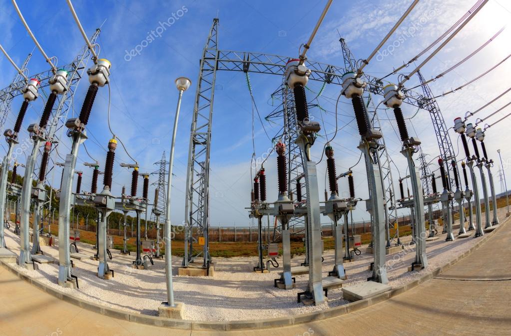 High voltage switchyard in electrical substation — Stock Photo ...
