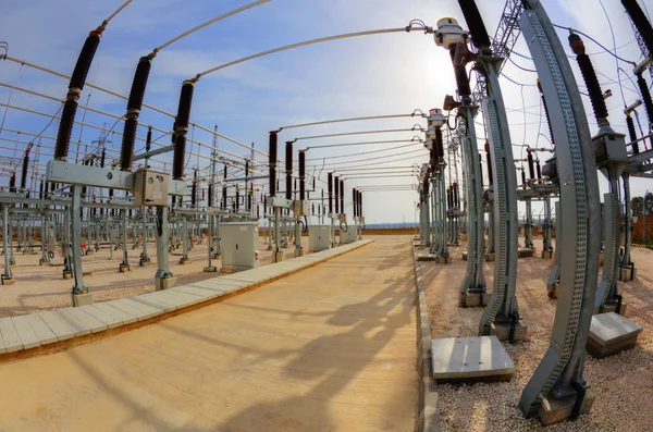 High voltage switchyard in electrical substation Stock Photo by ...