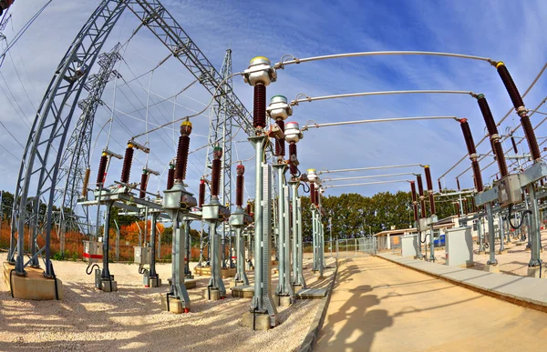 High voltage switchyard in electrical substation — Stock Photo ...