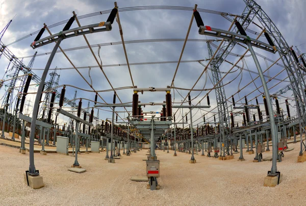 High voltage switchyard in electrical substation Stock Photo by ...