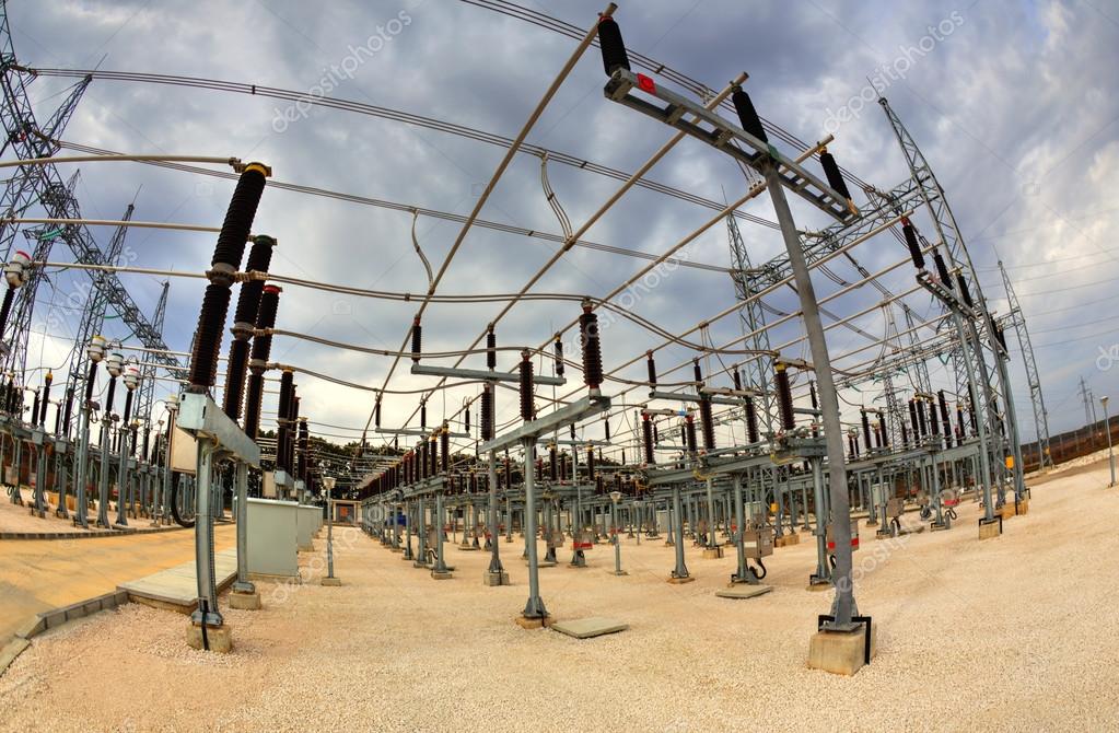 High voltage switchyard in electrical substation — Stock Photo ...