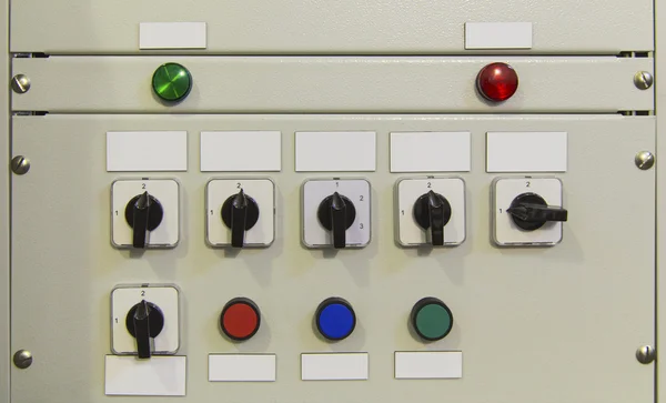 Front glass doors on electrical control cubicles and key in control ...