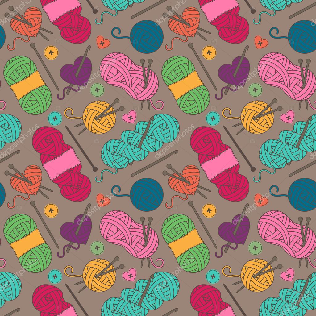 Seamless, Tileable Vector Background with Yarn, Knitting Needles and ...