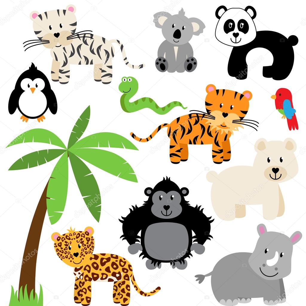 Colección vectorial de zoológico lindo, selva o animales salvajes 2024
