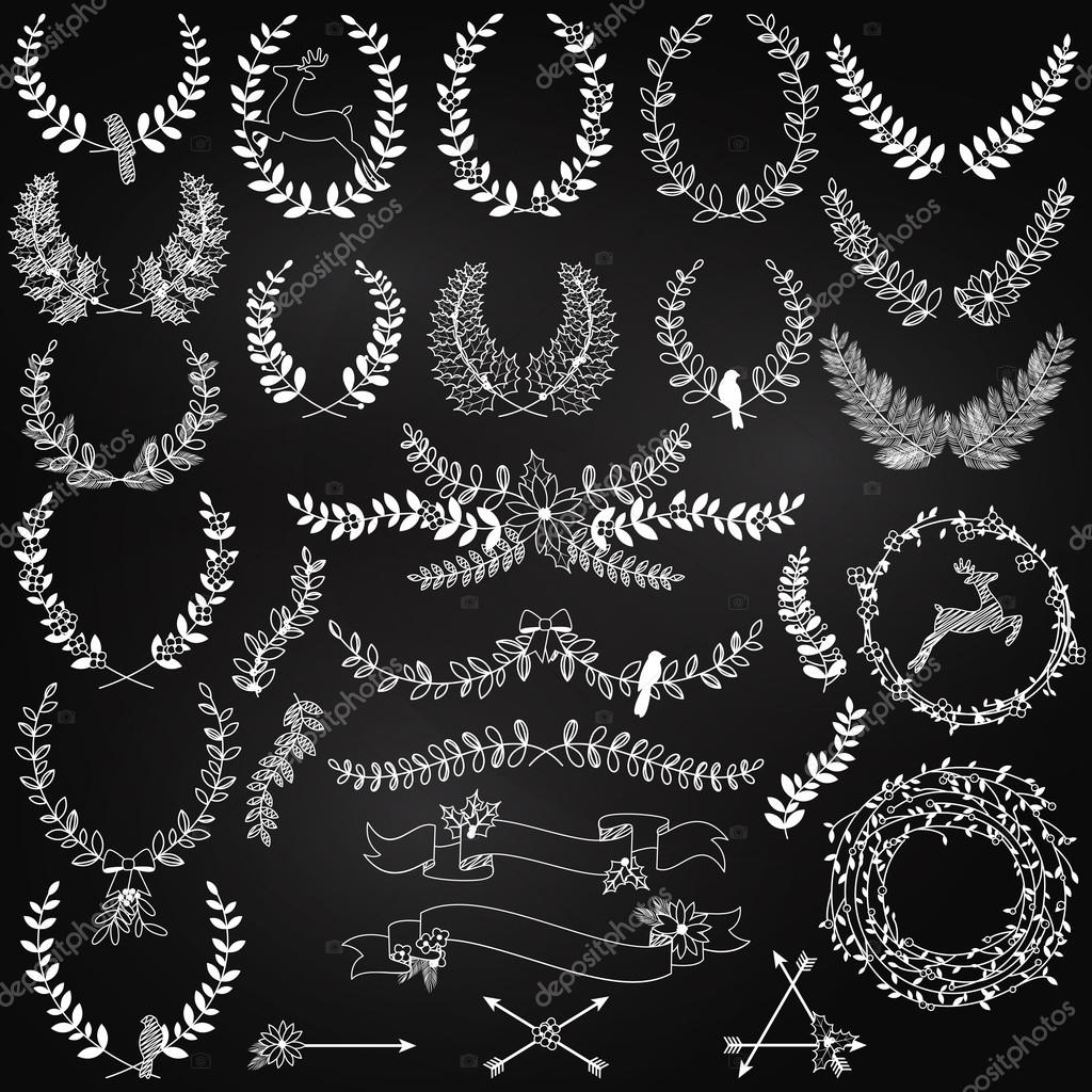 Vector Collection of Chalkboard Christmas Holiday Themed Laurels and ...